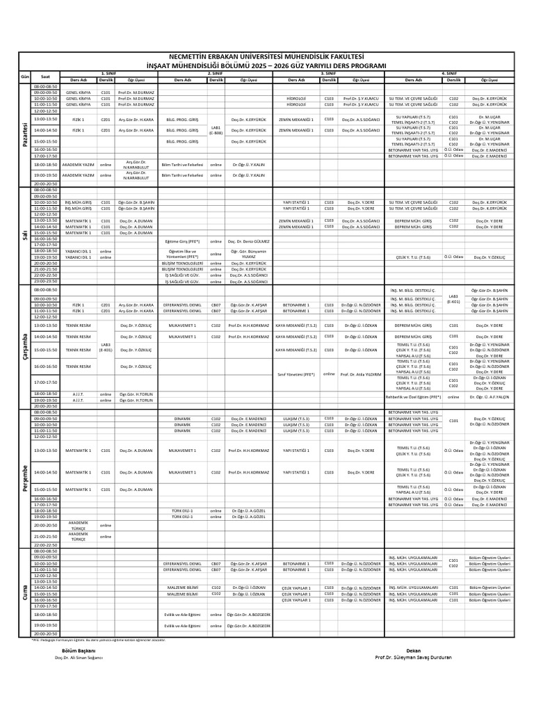 25-26 Guz Insaat Muh_ Lisans Ders Programi | PDF