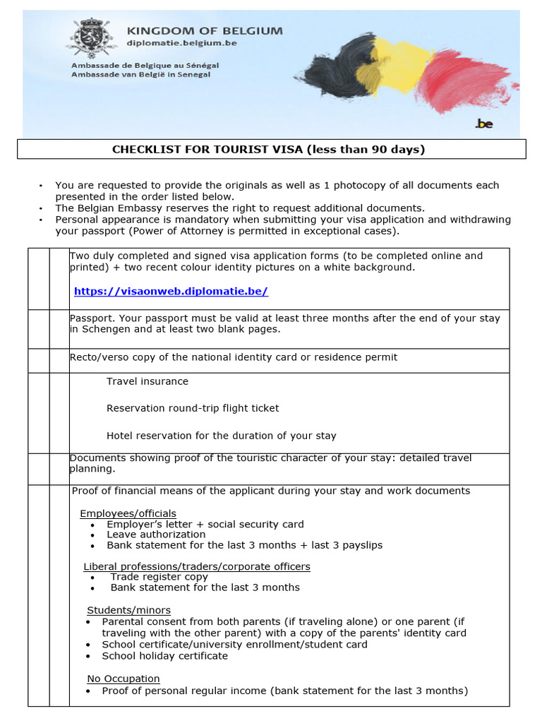 Checklist Tourist Visit Sndkr2be en | PDF | Travel Visa | Identity Document