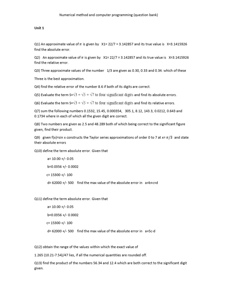 NMCP Question Bank | PDF | Numerical Analysis | Mathematical Relations