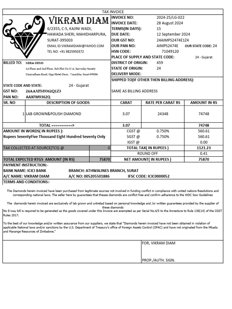 Lg - 022 - Mira Gems | PDF | Invoice | Public Finance