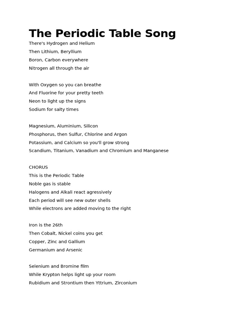 The Periodic Table Song | PDF