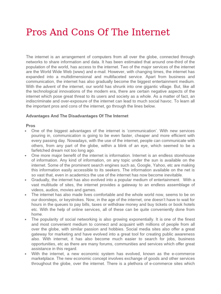 Internet Pros and Cons Explained | PDF | Internet | Computing