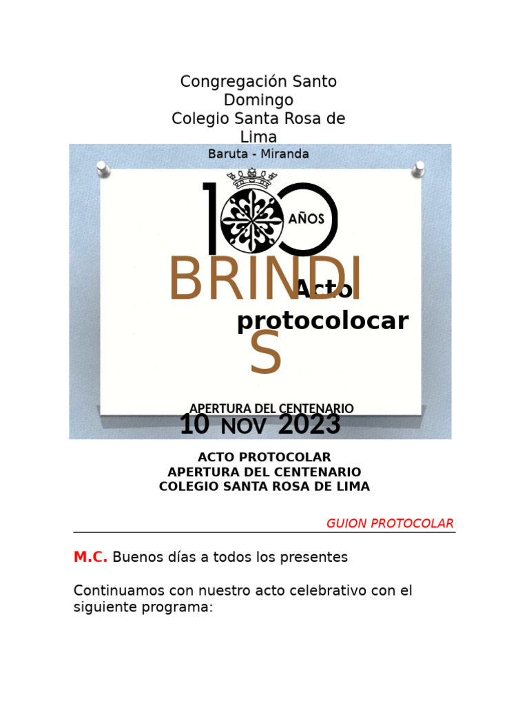 Acto Protocolar Brindis | PDF