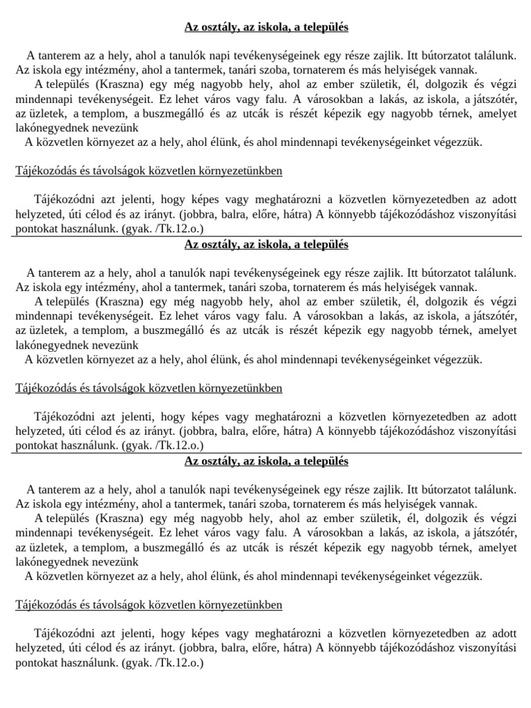 I. 1. Az Osztaly, Az Iskola, A Telepules | PDF