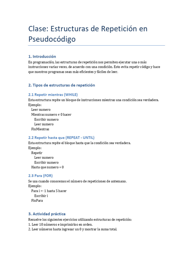 Estructuras de Repetición en Pseudocódigo | PDF