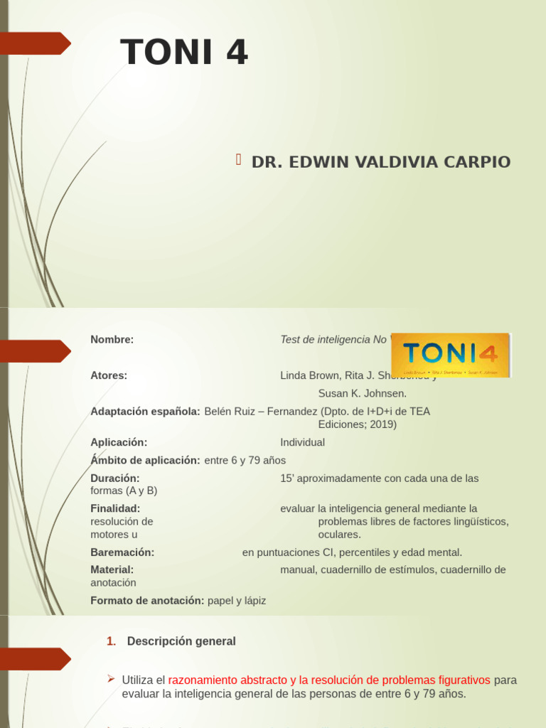 Test de Inteligencia No Verbal TONI-4 | PDF | Inteligencia | Cociente ...