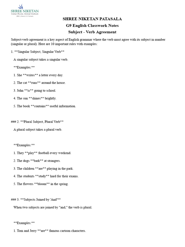 g9 Eng GMR S-V Agreement | PDF | Grammatical Number | Subject (Grammar)