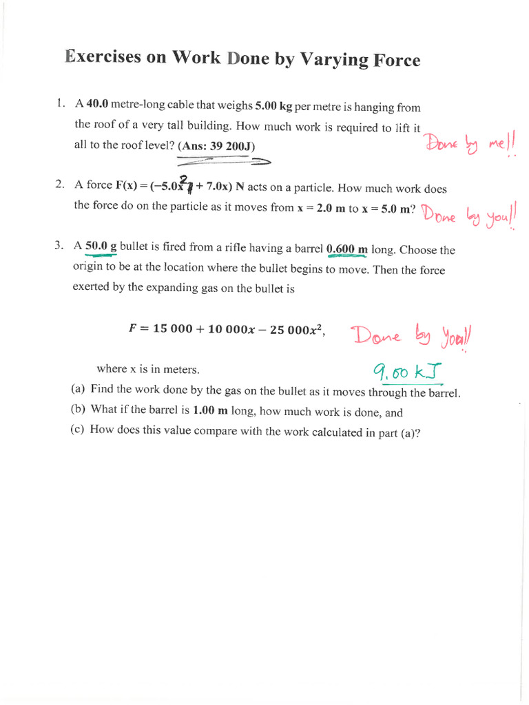 Work Done by A Constant Force Solutions | PDF