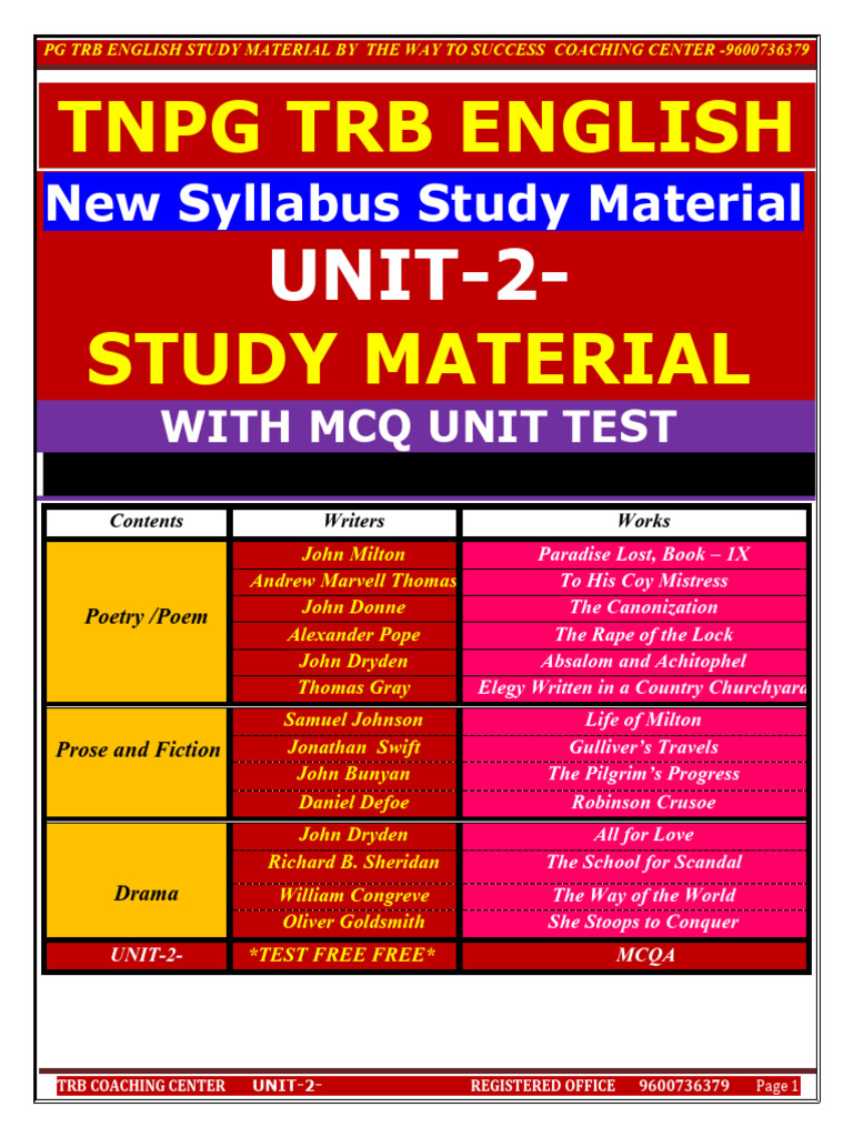 PG TRB English New Syllabus Unit-2-Full Study Material With Important ...