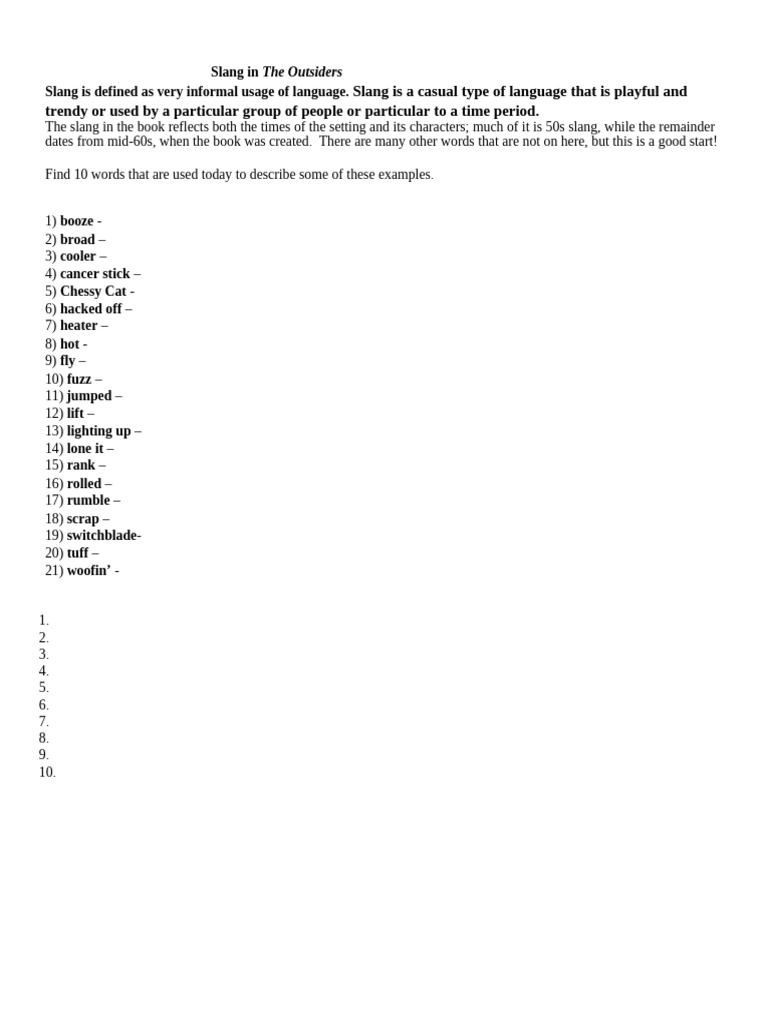 The Outsiders Slang | PDF