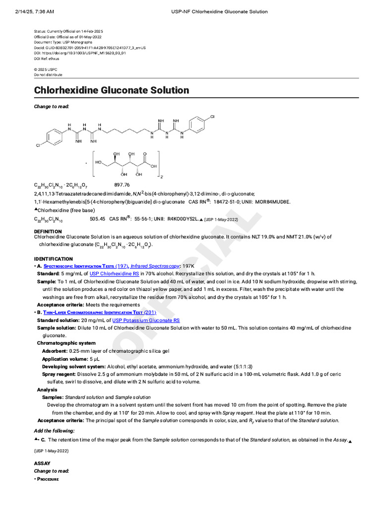 Chlorhexidine Gluconate Solution USP | PDF | Chromatography | Thin ...