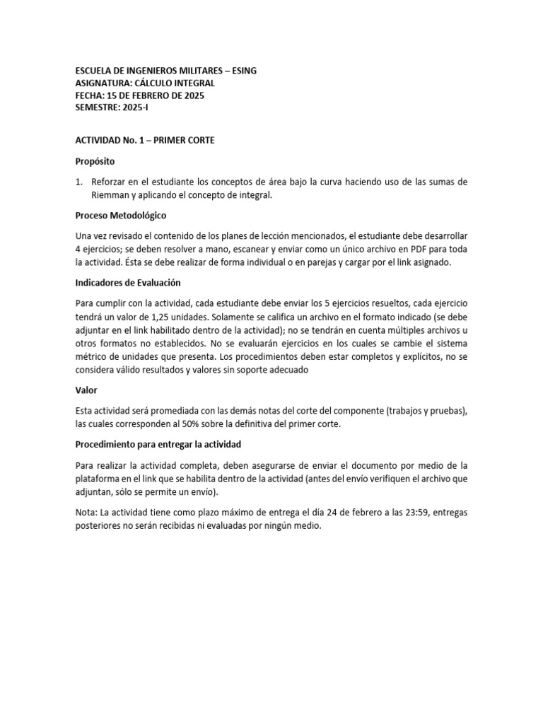 Actividad 1 Primer Corte Cálculo Integral | PDF