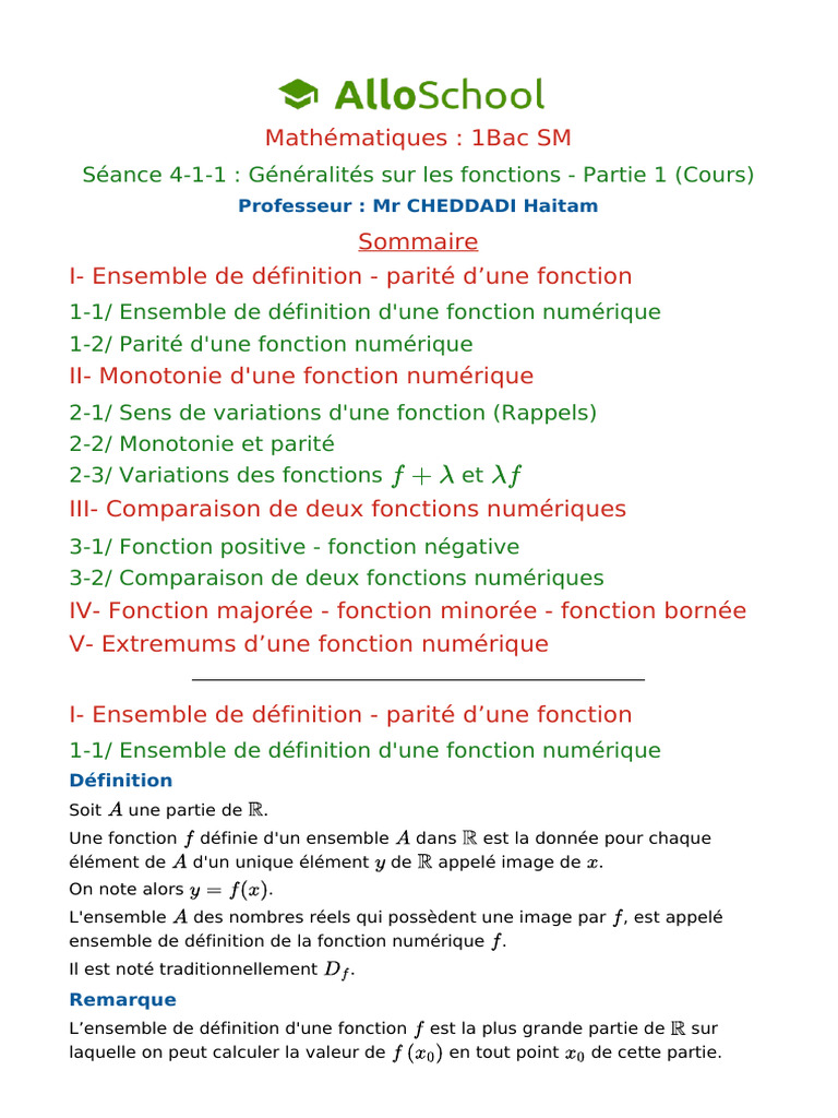 Généralités sur les fonctions numériques | PDF | Fonction monotone ...