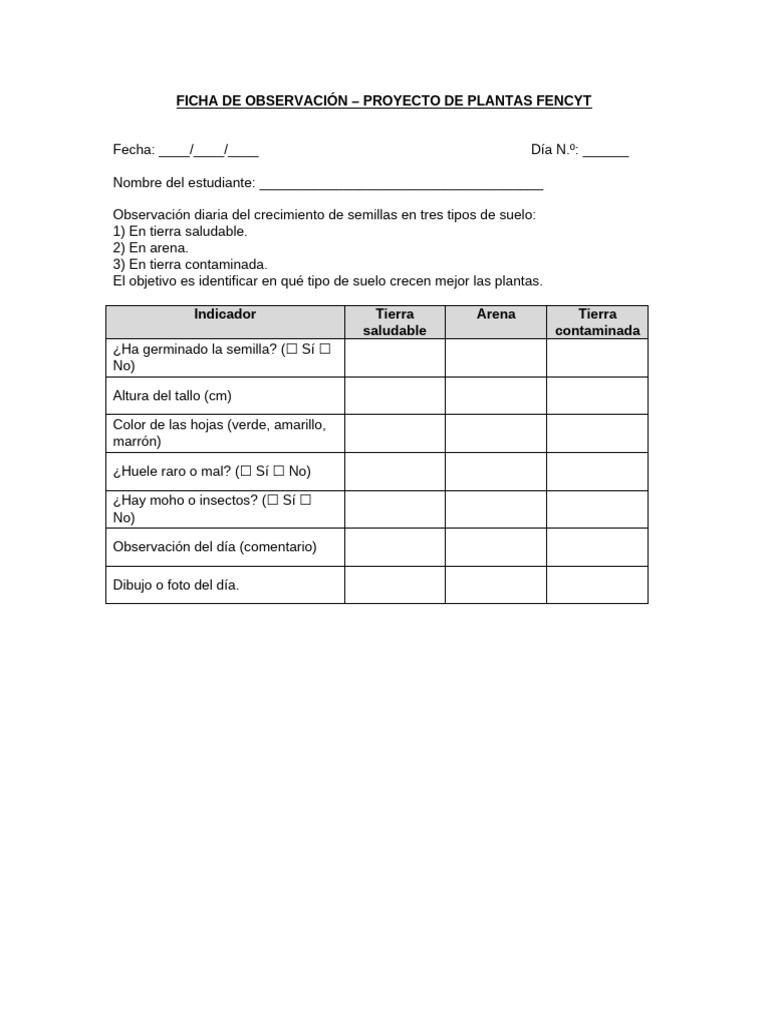 Ficha Observacion Plantas 3 Tipos Suelo | PDF