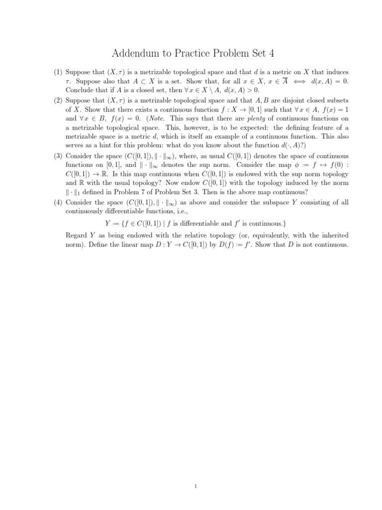 Metrizable Spaces and Continuous Functions | PDF