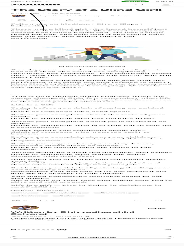 The Story of a Blind Girl!. Follow Me on Medium Give a Claps … by Dhivyadharshini Selvaraj ...