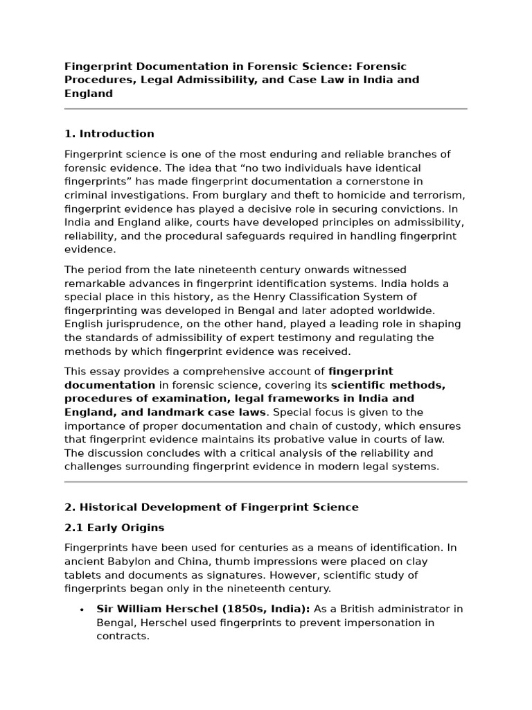 Fingerprint Documentation in Forensic Science | PDF | Fingerprint | Forensic Science