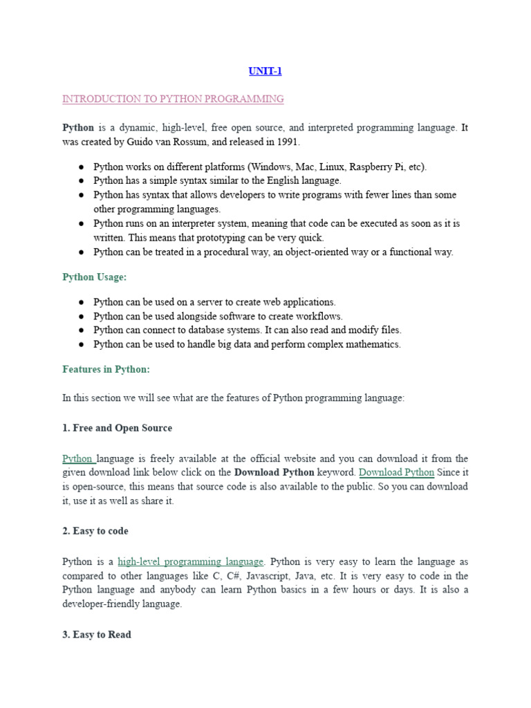 Bca Python Notes Unit 1 2 Pdf Data Type Python Programming Language