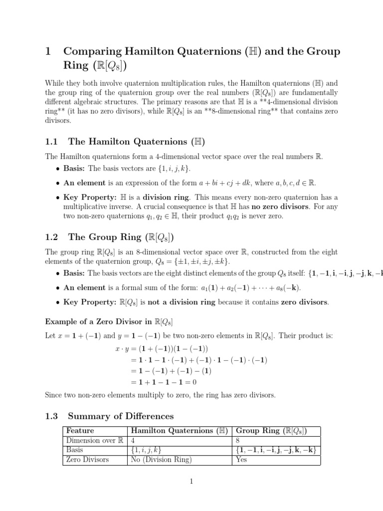 Hamilton Quaternions vs. Group Ring R[Q8] | PDF