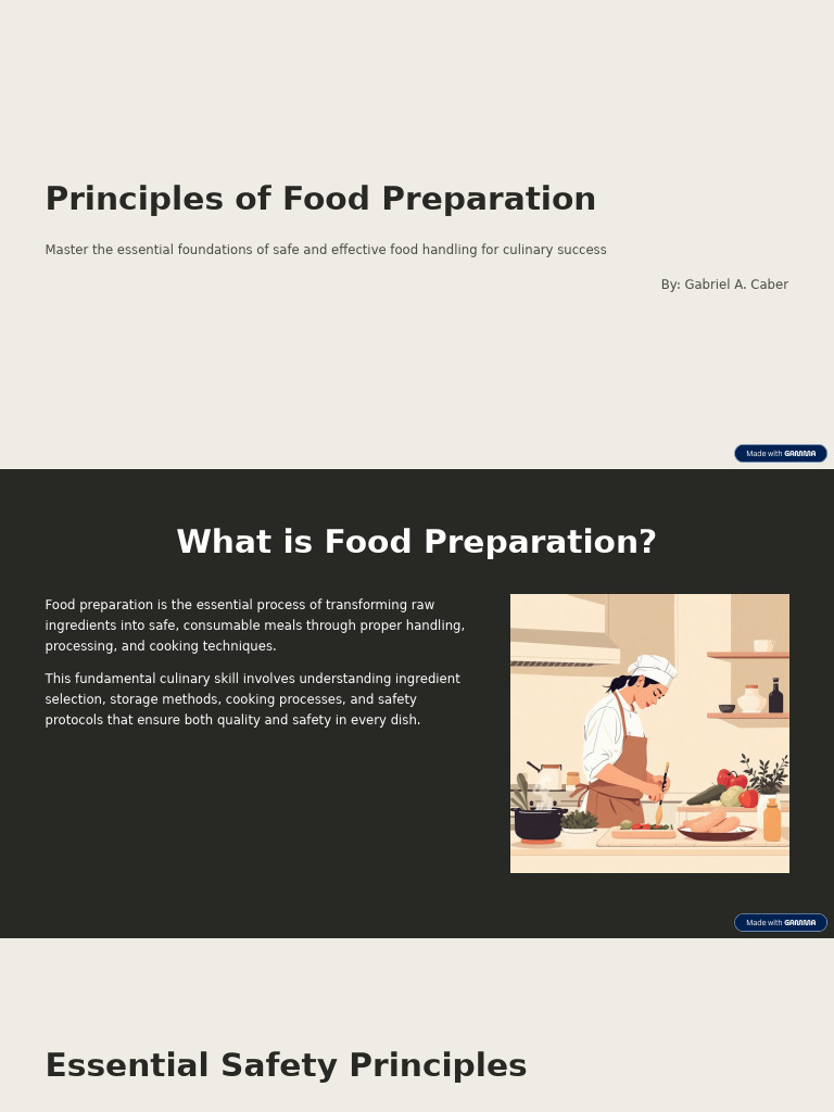 Food Preparation Safety Principles | PDF | Hand Washing | Cooking