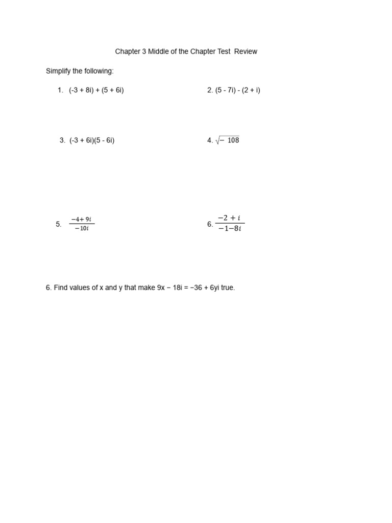 Chapter 3 Middle of The Chapter Test Review | PDF | Quadratic Equation ...
