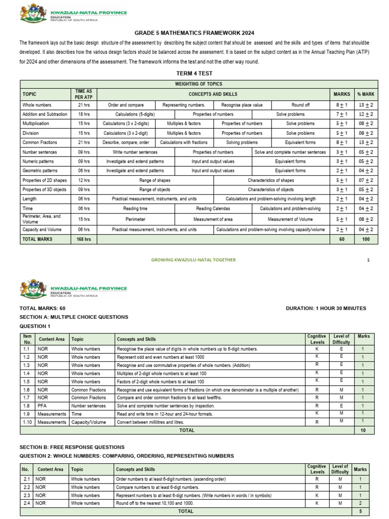 Grade 5 Math Framework 2024 Guide | PDF | Area | Numbers