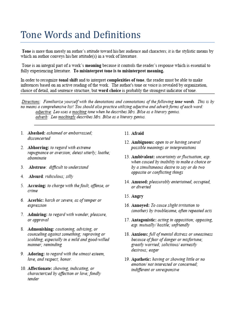 Huge List of Tone Words | PDF