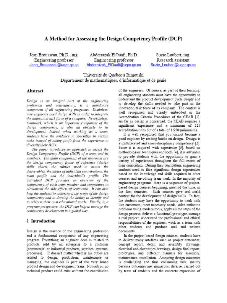 A Method For Assessing The Design Compet | PDF | Design | Engineering
