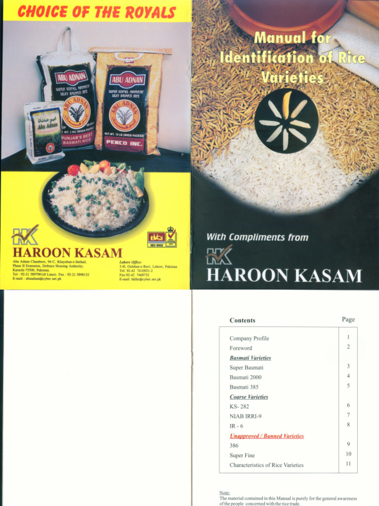 Manual For Identification of Rice Varieties | PDF