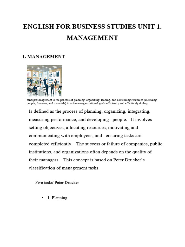 English For Business Studies Unit 1. Management | PDF | Logistics ...