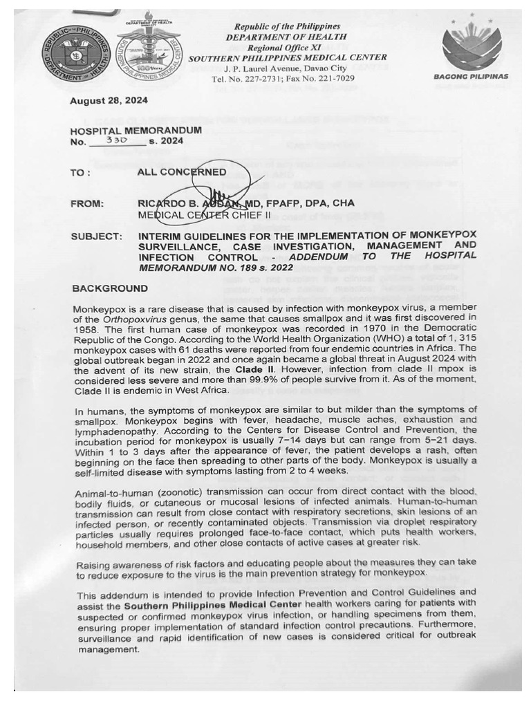 Monkeypox Guidelines 2024 | PDF | Personal Protective Equipment ...