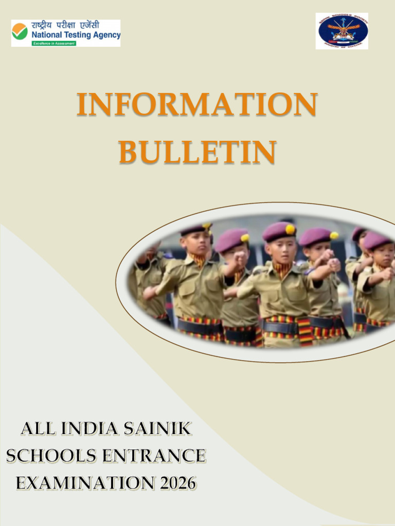 All India Sainik School Entrance Exam 2026 For Class 6 and 9 | PDF ...