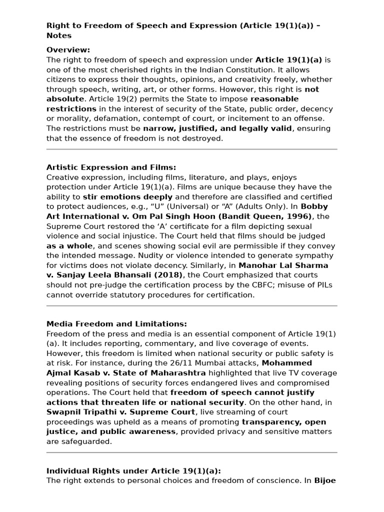 Right To Freedom of Speech and Expression | PDF | Defamation | Justice