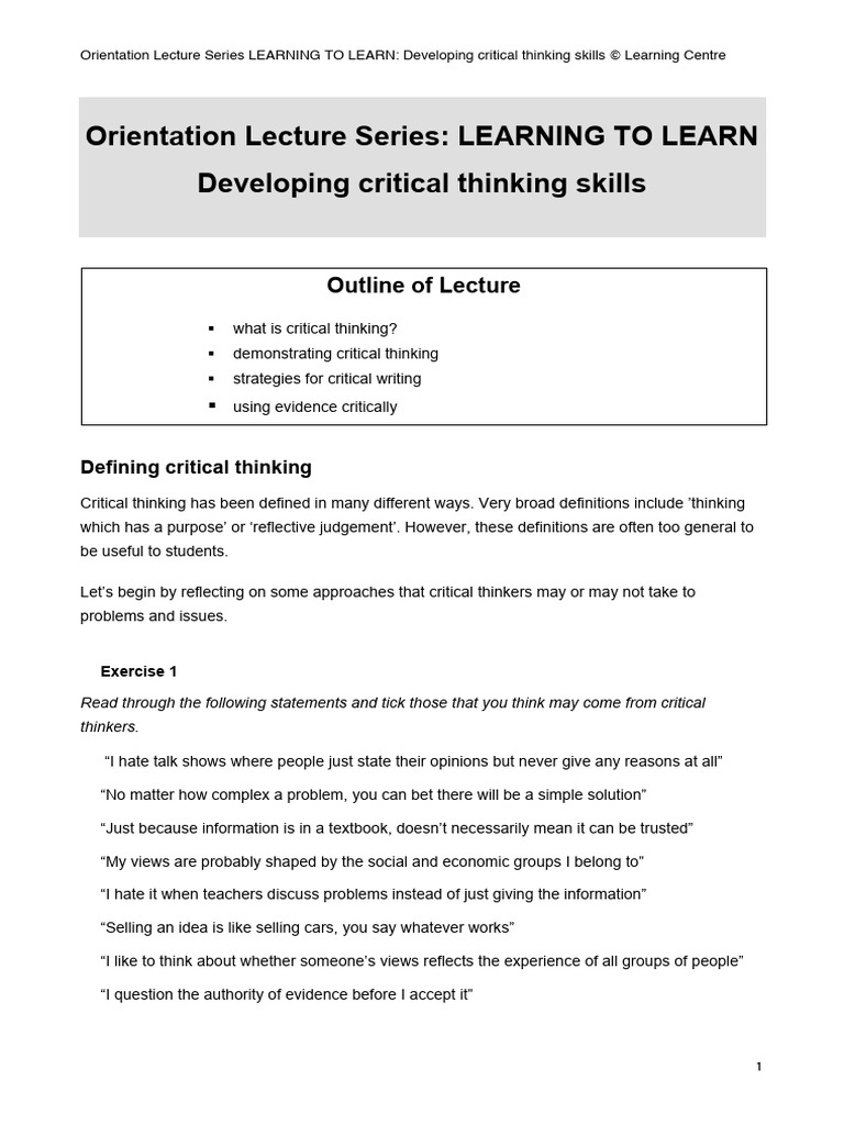 Developing Critical Thinking Skills | PDF | Critical Thinking | Thought