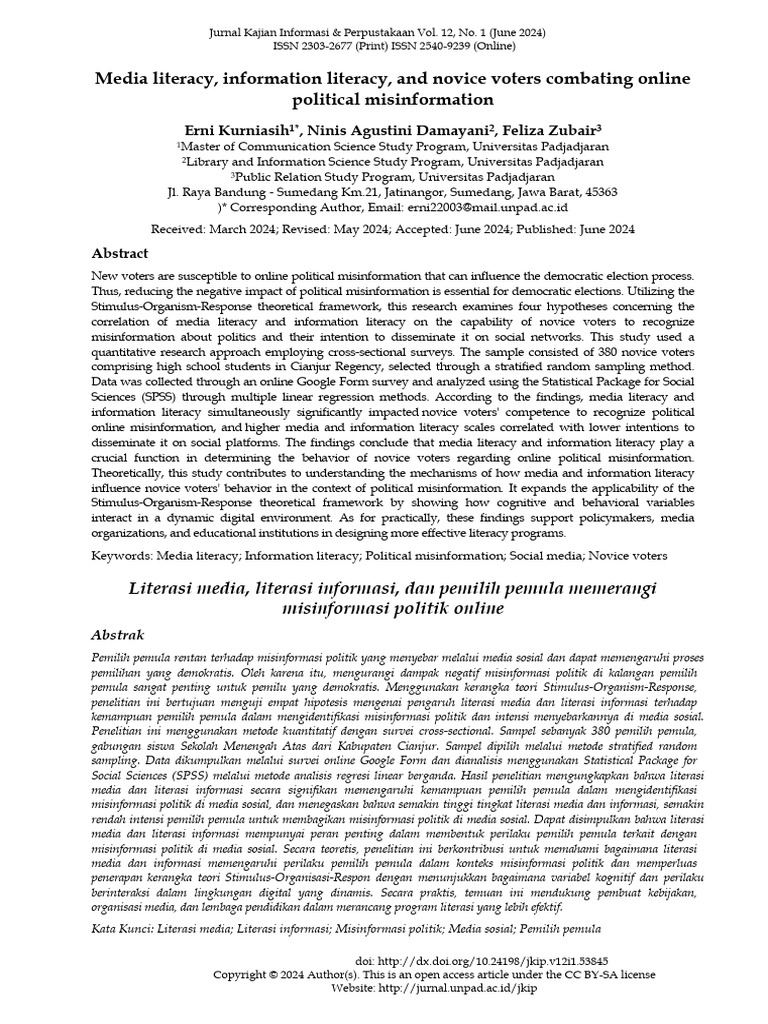 Media Literacy and Novice Voters' Misinformation | PDF | Coefficient Of ...
