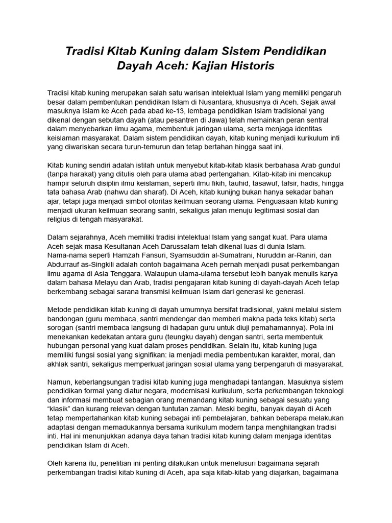 Tradisi Kitab Kuning di Dayah Aceh | PDF