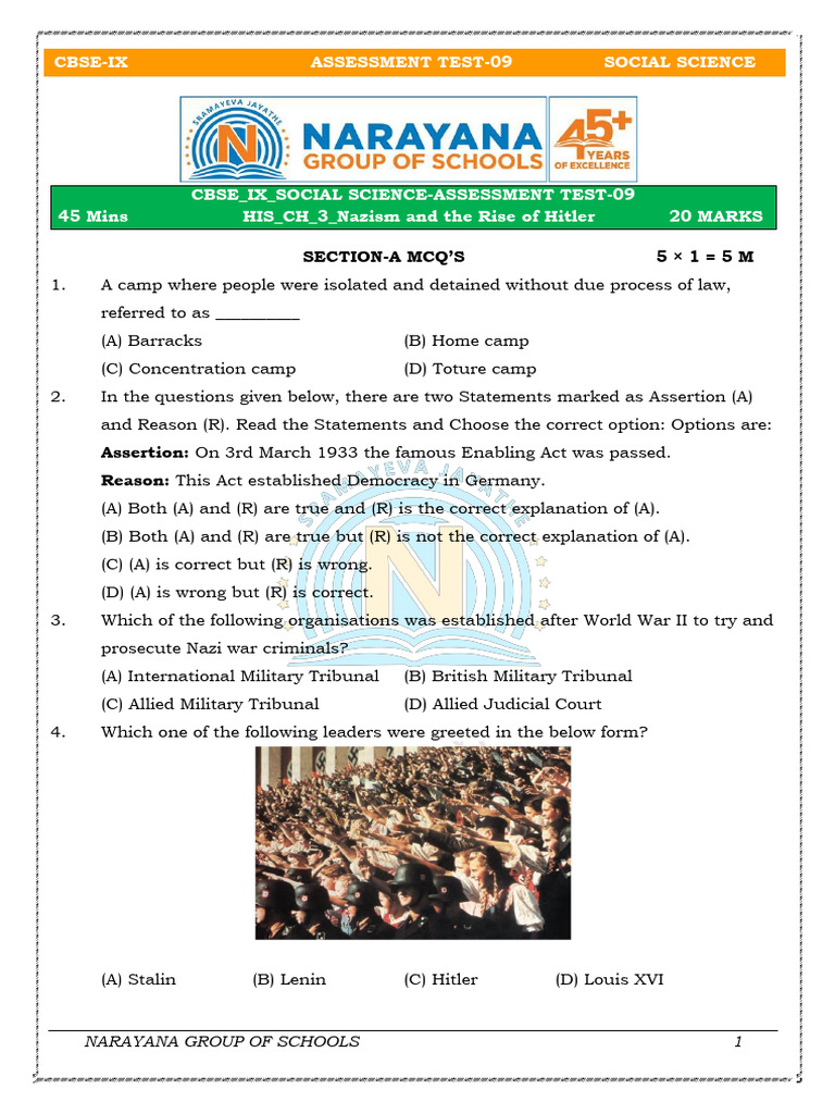CBSE IX Social Science Assessment Test | PDF | Nazi Germany | Adolf Hitler