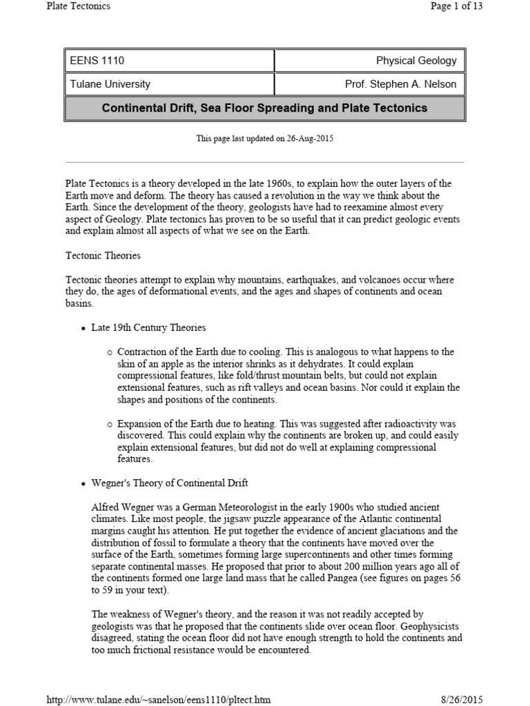 Continental Drift, Sea Floor Spreading and Plate Tectonics | PDF ...