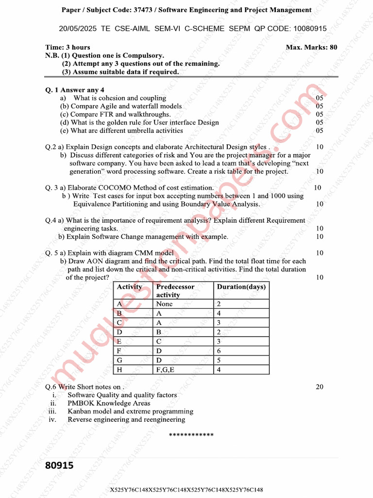 Be Computer Engineering Aids Semester 6 2025 May Software Engineering ...