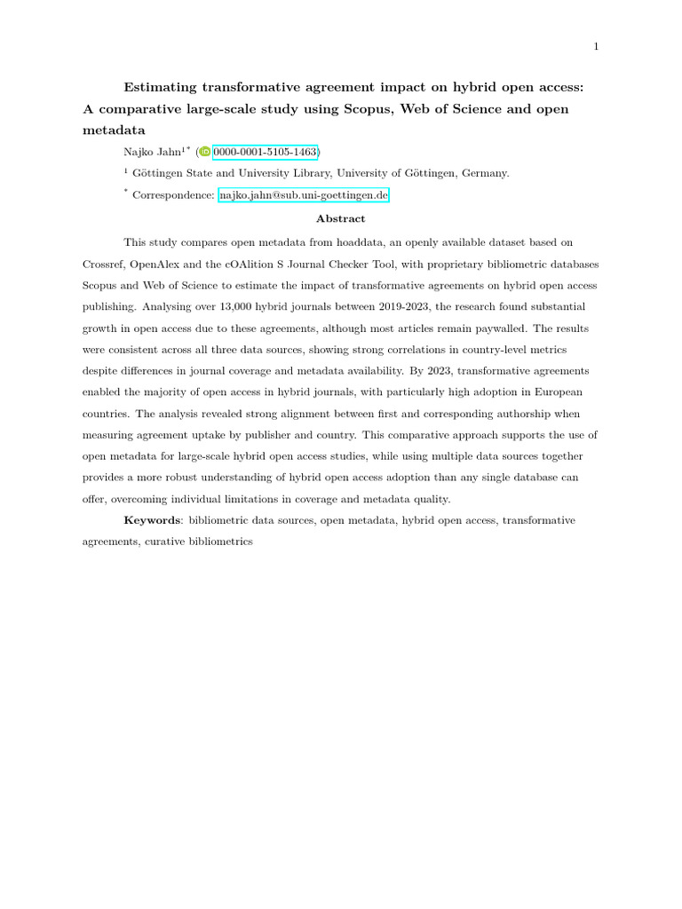 Estimating Transformative Agreement Impact On Hybrid Open Access: A ...