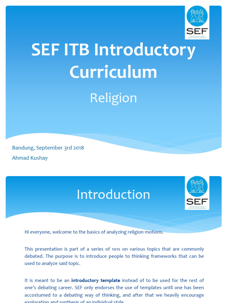 SEF ITB Introductory Curriculum - Religion | PDF | God | Catholic Church