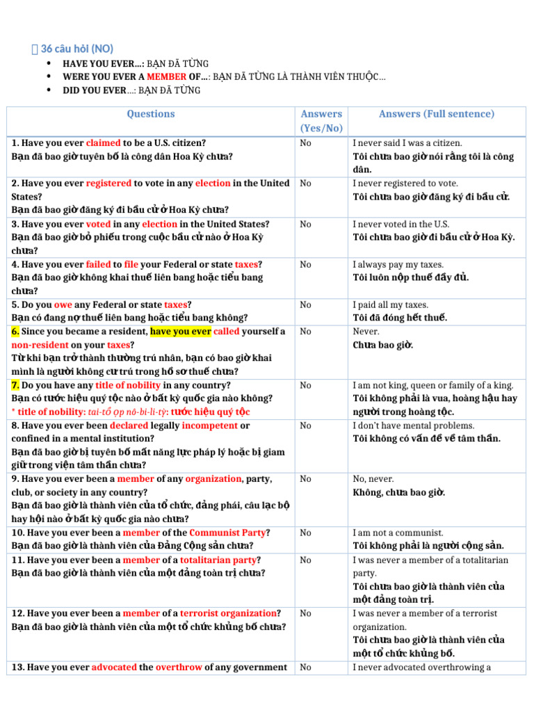 N400 YesNo Questions | PDF