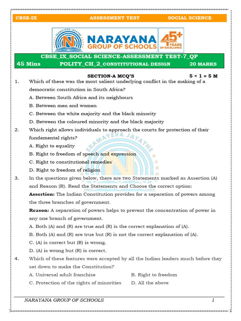Cbse Ix Ss-Assessment Test-7 Constitutional Design QP 20250916 192737 ...
