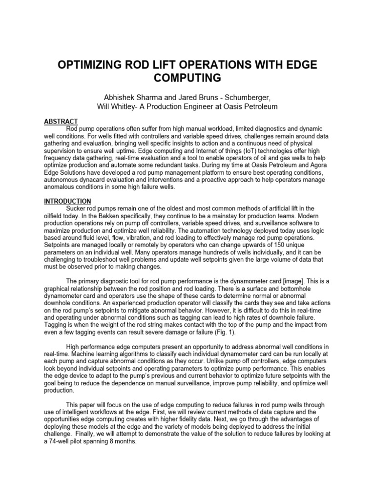 Rod Lift Optimization via Edge Computing | PDF | Pump | Internet Of Things