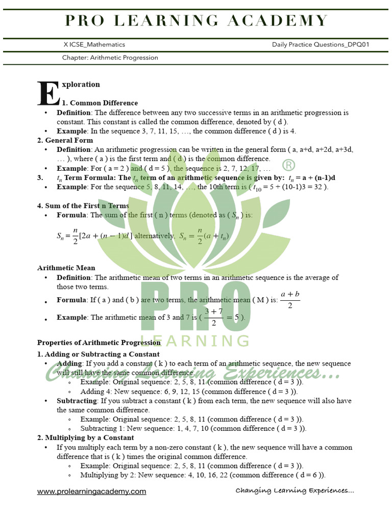 Understanding Arithmetic Progression Concepts | PDF | Multiplication ...