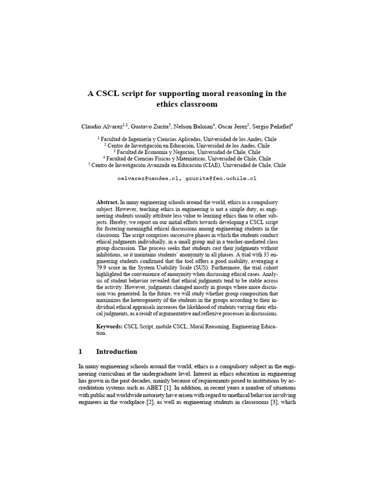 Alvarez Et Al 2019 A CSCL Script For Supporting Moral Reasoning in The Ethics Classroom | PDF ...