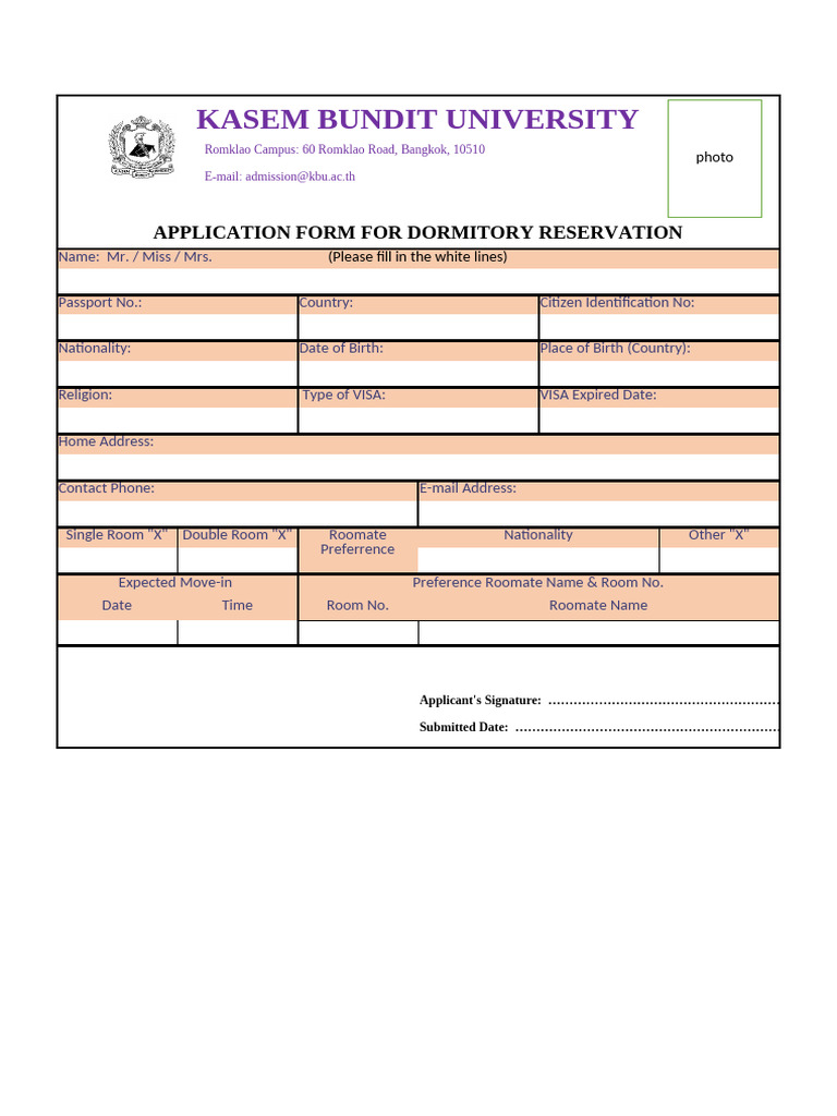 2024 Dormitory Reservation Form | PDF