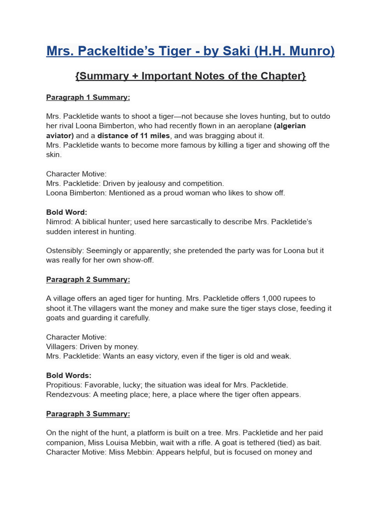 Mrs. Packeltides Tiger (NOTES) (ENGLISH) | PDF