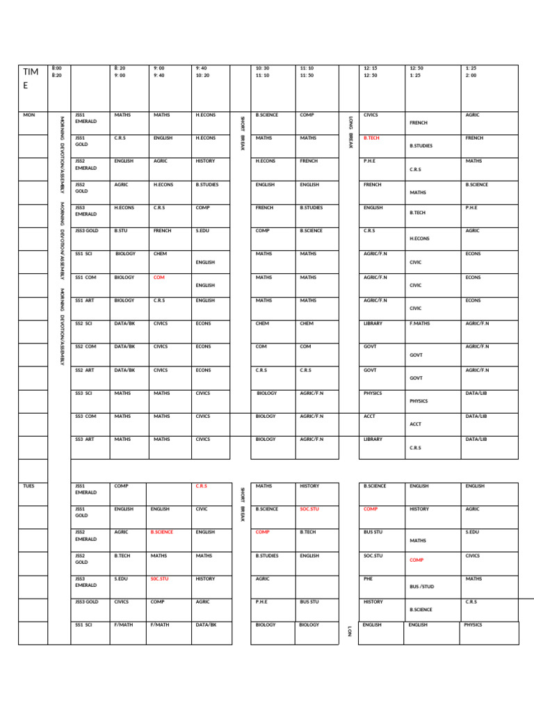Timetable Twenty Four 3RD TERM 2025[1]-2 | PDF
