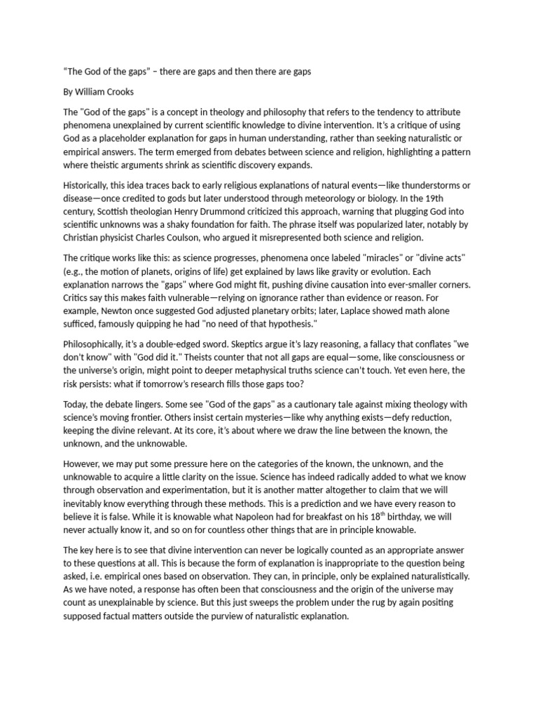 "The God of The Gaps" - There Are Gaps and Then There Are Gaps | PDF ...